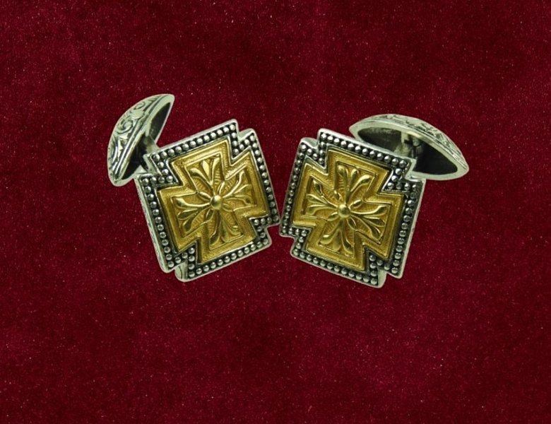 Silver Cufflinks with 24K Gold Plating and Byzantine Designs