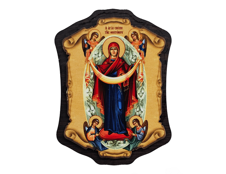 Wooden Magnet with Holy Protection - Holy Skepe of Theotokos | Monastiriaka