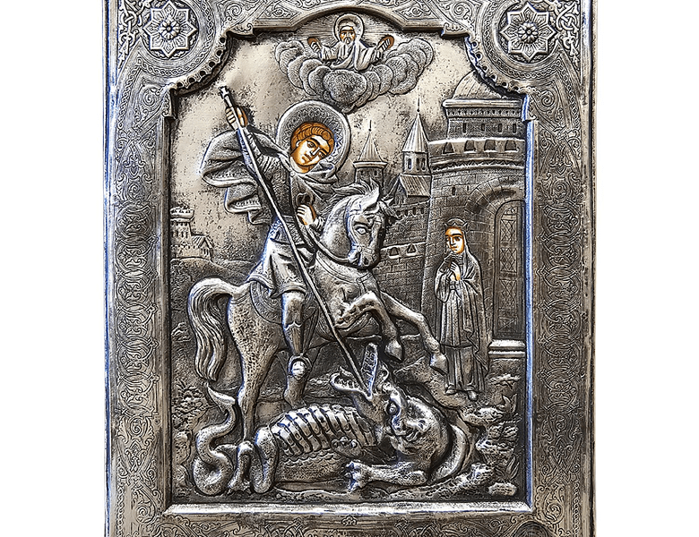 Saint George the Trophy-Bearer Byzantine Silver Icon | Monastiriaka