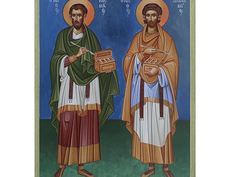 Handmade Iconography with Saints Cosmas and Damian | Monastiriaka
