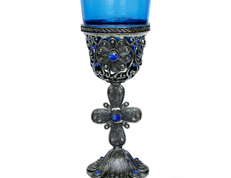 Christian Vigil Lamp with Blue Cup from Mount Athos | Monastiriaka